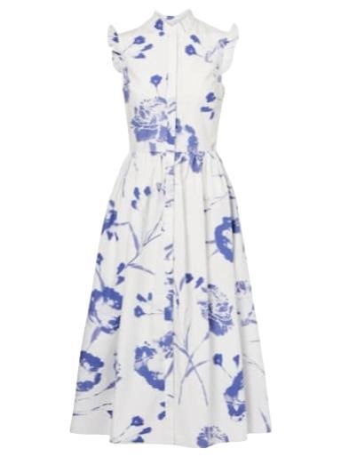 Erdem Floral Cotton Poplin Midi Dress With Lace Cuffs - White