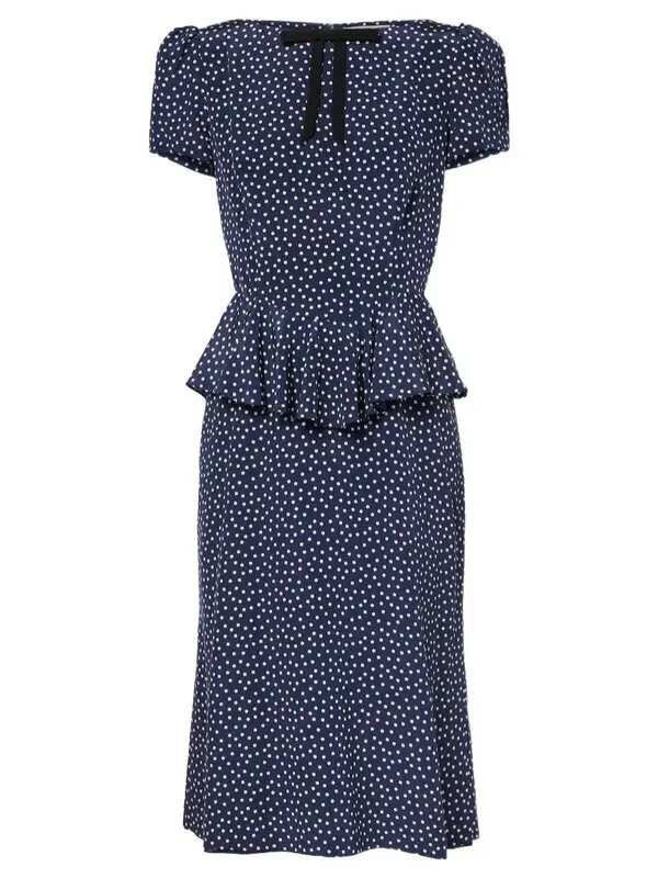 Alessandra Rich Polka Dot Silk Midi Dress - Navy/white