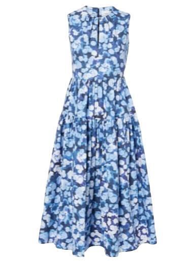 Erdem Floral Appliqué Ruffled Cotton Cocktail Dress - Blue