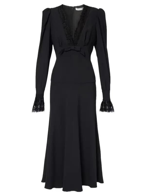 Alessandra Rich Lace-trimmed Satin Midi Dress - Black