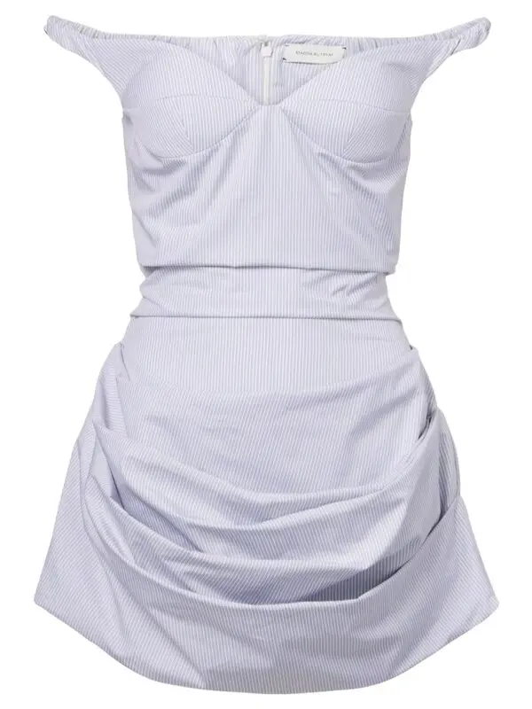 Magda Butrym Striped Draped Cotton Poplin Bustier Dress - White