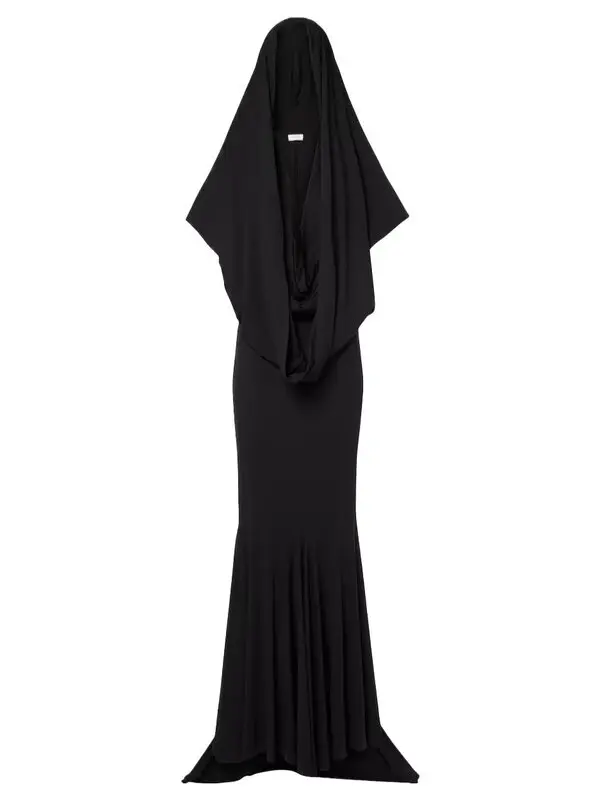 Magda Butrym Hooded Silk-blend Jersey Maxi Dress - Black