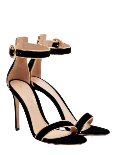 GIANVITO ROSSI Velvet Sandals With Gold Tone Trim - Black