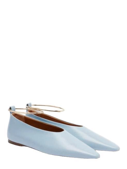 JIL SANDER Leather Ballet Flats With Detachable Metal Anklet - Blue