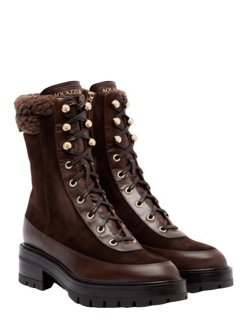 AQUAZZURA Shearling-trimmed Suede Lace-up Boots - Black