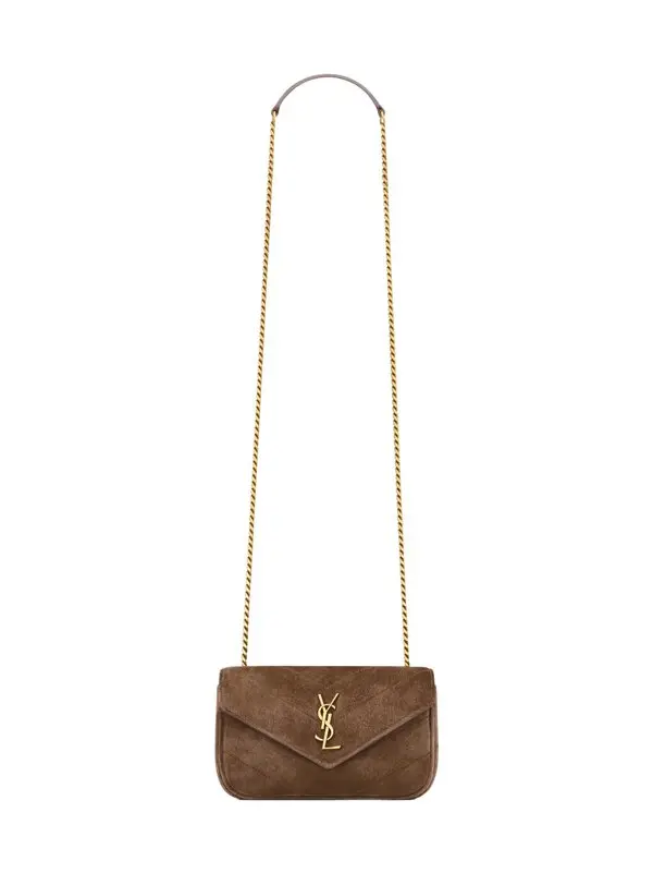 Saint Laurent Flap Shoulder Bag With Suede And Chain Strap - Brown