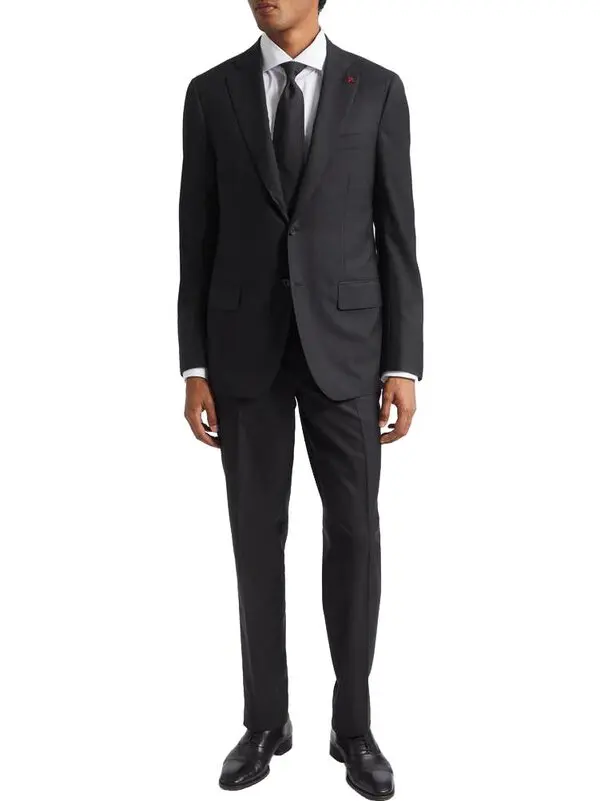 Isaia Sanita Solid Super 160s Wool Suit - Black