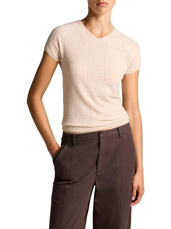 Vince Pointelle V-neck Sweater - Blush Cloud