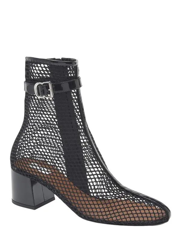Alaïa Fishnet Ankle Bootie With Patent Trim - Noir