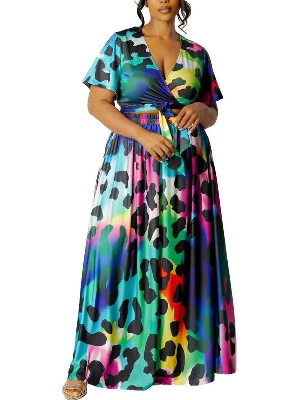 BUXOM COUTURE Printed Tie-front Top And Maxi Skirt Set - Multi