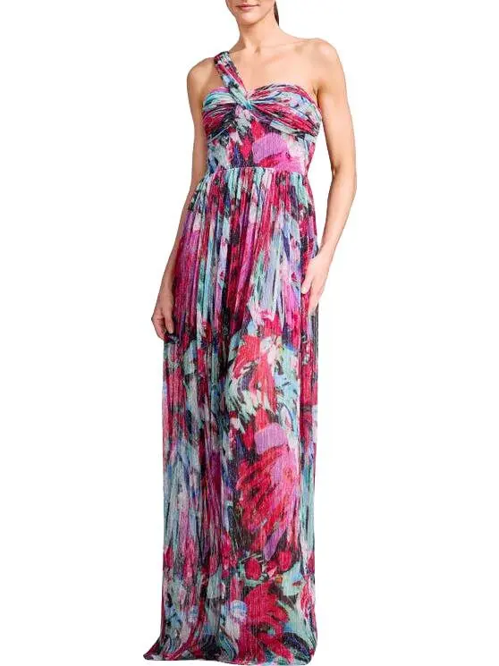Dress The Population Idalia One-shoulder Gown - Bright Fuchsia Multi