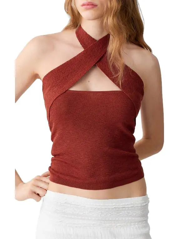 Mango Double Breasted Halter Top - Maroon