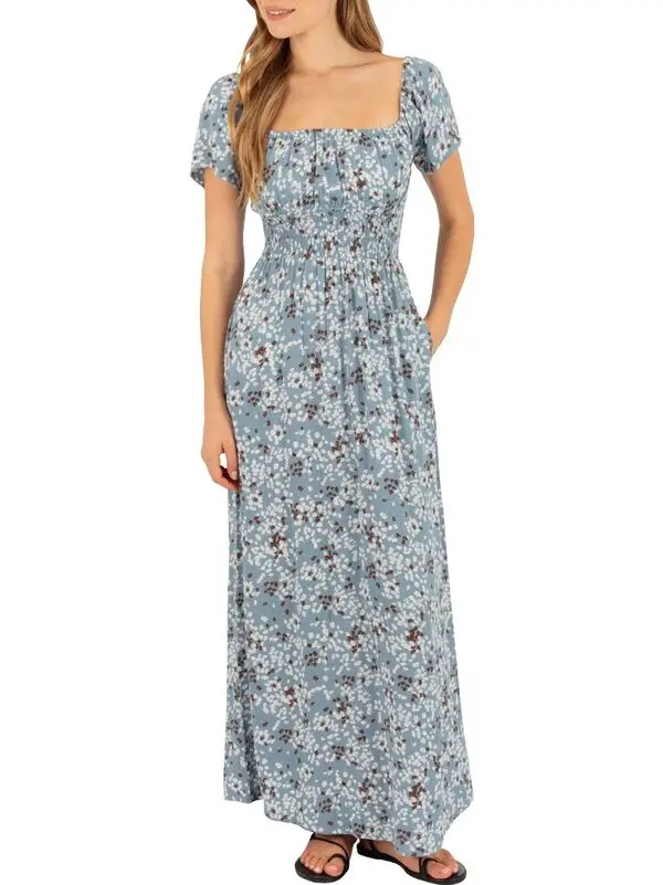 Hurley Floral Maxi Dress With Smocked Waist - Sailing