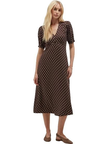HOBBS LONDON Freya Polka Dot Silk Midi Dress - Brownivory