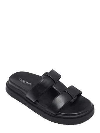 THERAPY AUSTRALIA Pause Open Round Toe Sandal - Black Smooth Pu