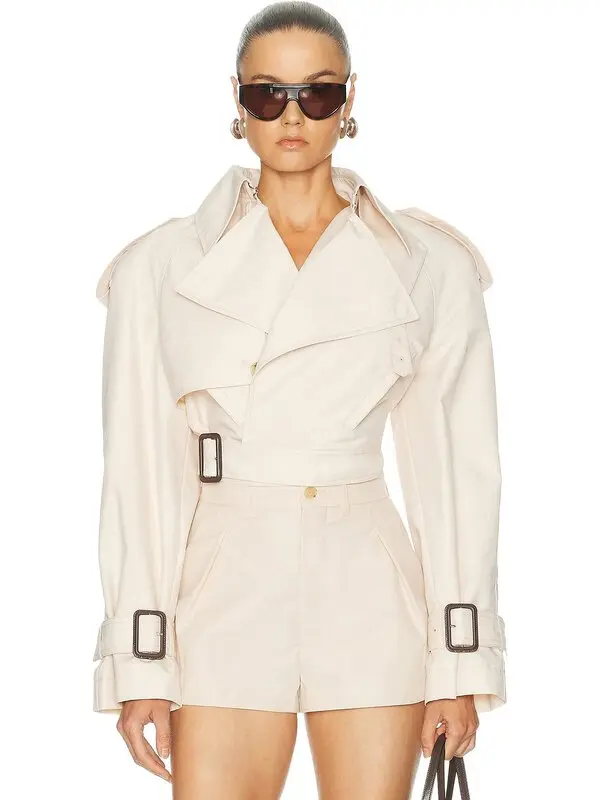 Wardrobe.NYC Beige Cotton Blend Trench Coat - Dove