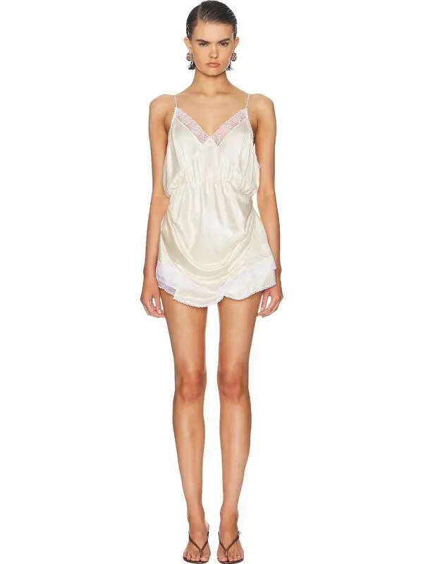 Magda Butrym Slip Mini Dress With Lace Trim - Cream