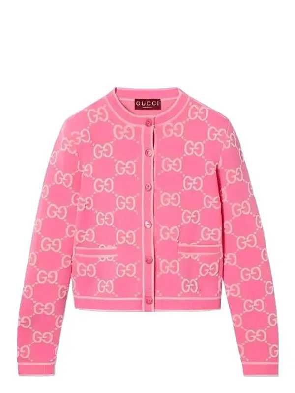 Gucci Gg Cotton Jacquard Cardigan - Pink