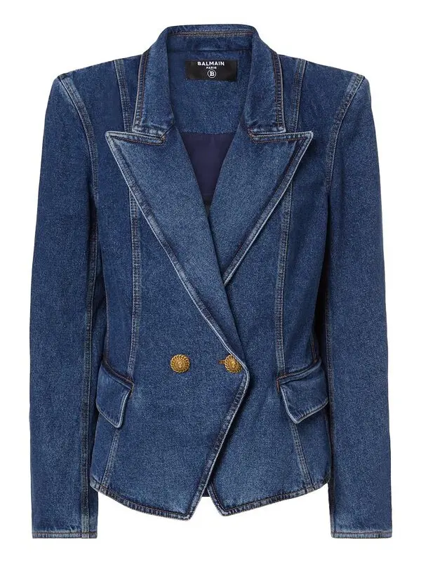 Balmain Double-breasted Denim Blazer - Blue