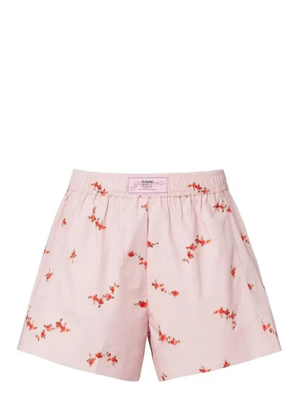 GANNI Floral Cotton-blend Poplin Shorts - Pink