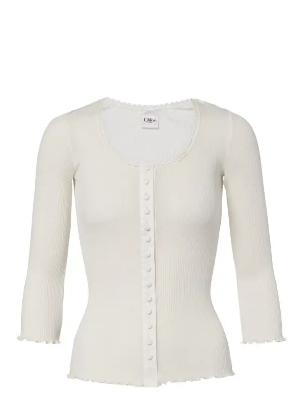 Chloé Ribbed-knit Cotton And Silk Jersey Top - White