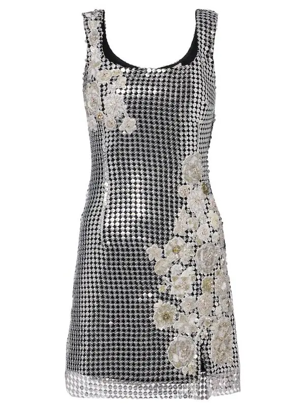 LA FUORI Shell Sequined Chainmail Minidress - Silver