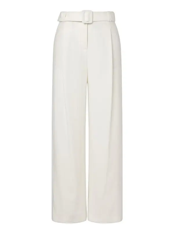 Eleventy Belted Wool And Cashmere Wide-leg Pants - White