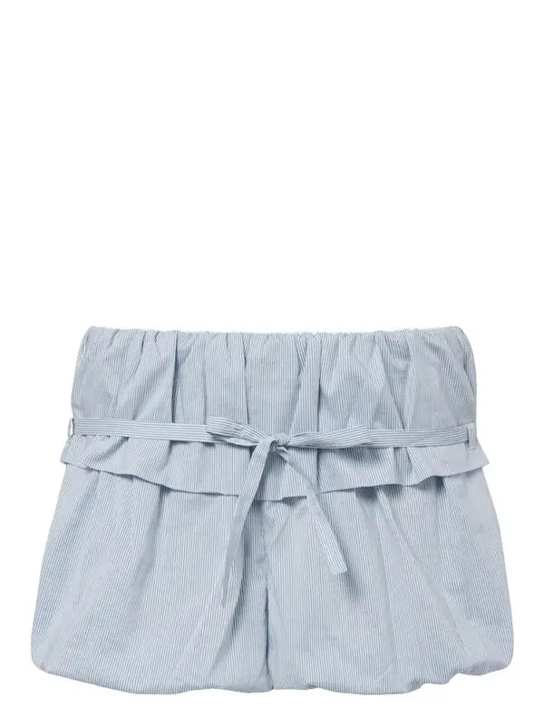 Magda Butrym Belted Striped Cotton And Silk Shorts - Blue