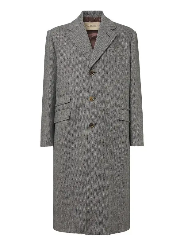 Valentino Garavani Herringbone Virgin Wool Coat - Grey