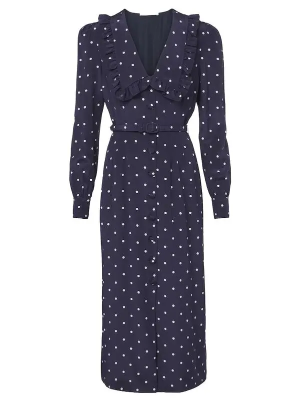 Alessandra Rich Belted Polka-dot Silk Midi Dress - Blue
