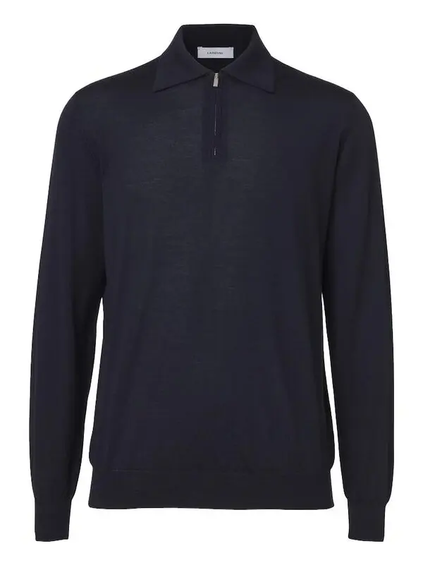 LARDINI Wool, Silk, And Cashmere Polo Sweater - Blue
