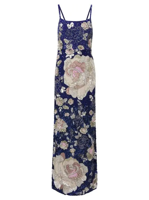 LA FUORI Sequined Floral Gown - Blue