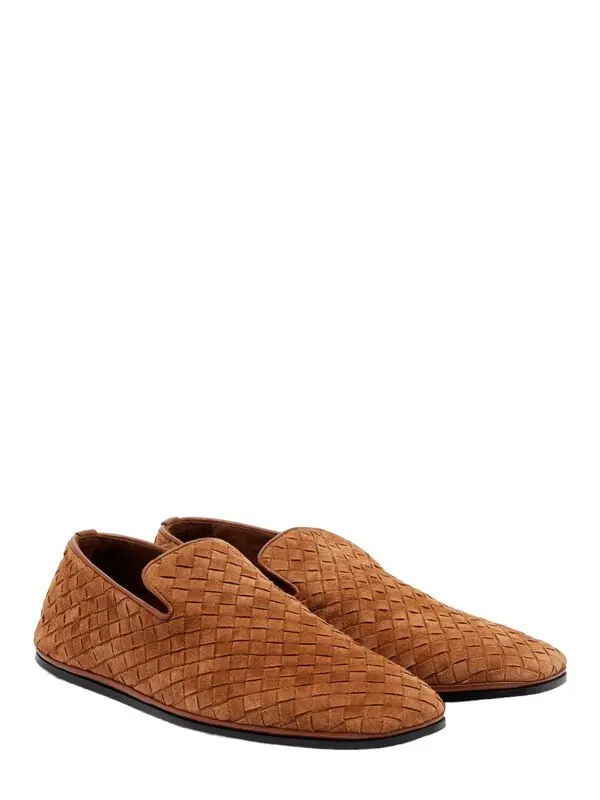Bottega Veneta Intrecciato Suede Loafers - Brown
