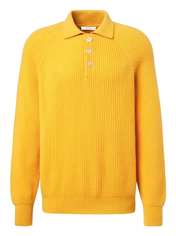 UMIT BENAN Diana Cashmere Polo Sweater - Yellow