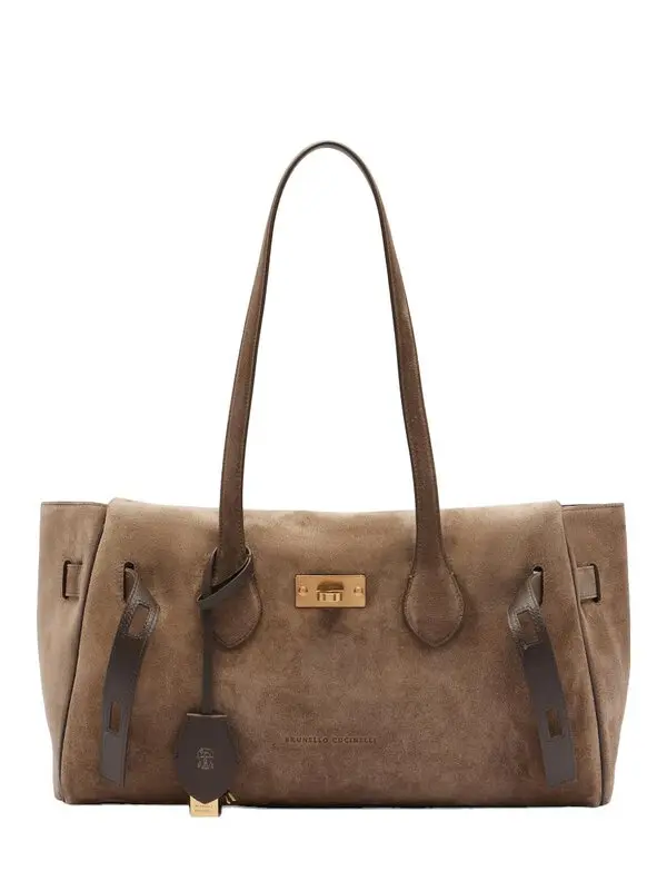 Brunello Cucinelli Medium Suede Shoulder Bag - Beige