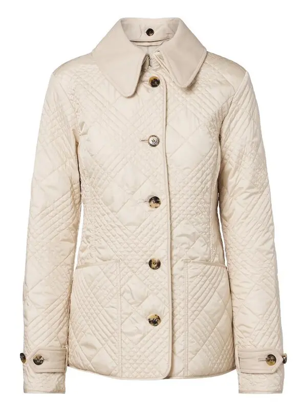 Burberry Fernleigh Quilted Jacket With Leather Trim - Beige
