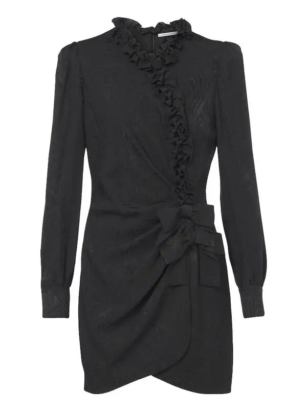 Alessandra Rich Ruffled Silk Moiré Minidress With Bow Detail - Black