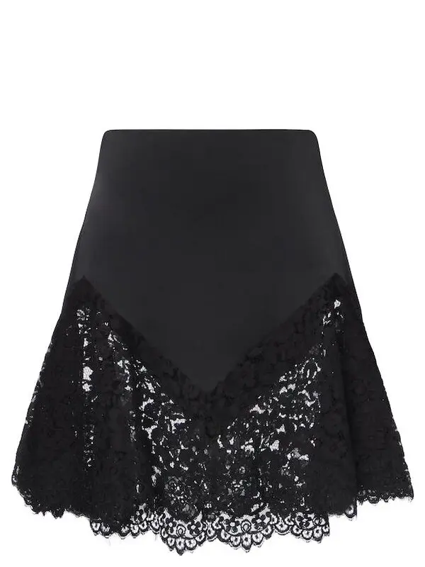 Stella McCartney Asymmetric Lace-trimmed Satin Miniskirt - Black
