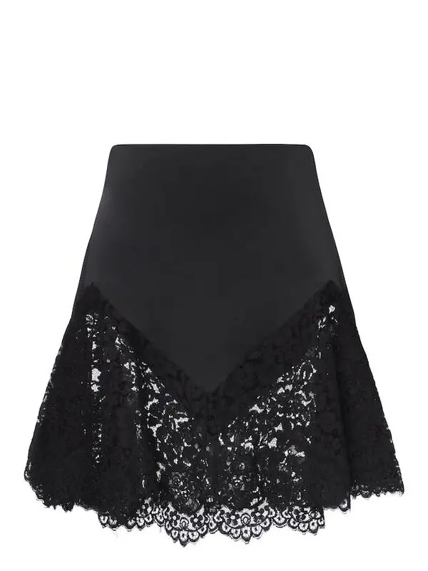 Stella McCartney Asymmetric Lace-trimmed Satin Miniskirt - Black