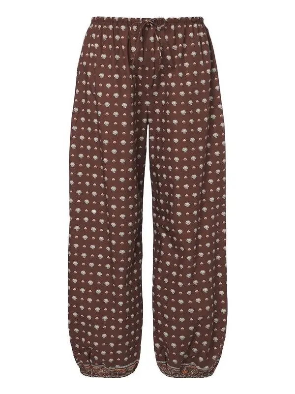 DÔEN Yarrow Printed Cotton Tapered Pants - Brown