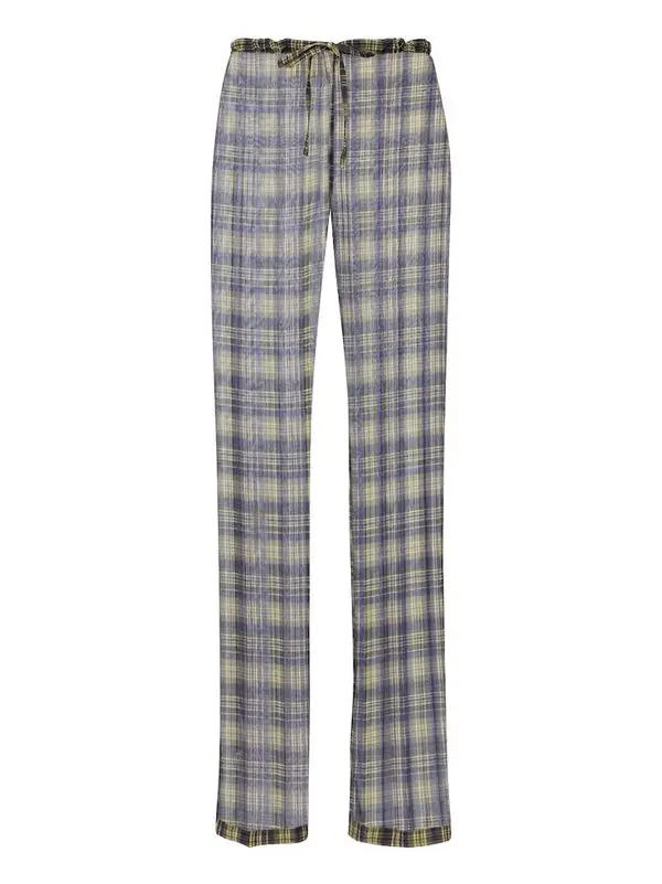 Dries Van Noten Semi-sheer Checked Wide-leg Pants - Green