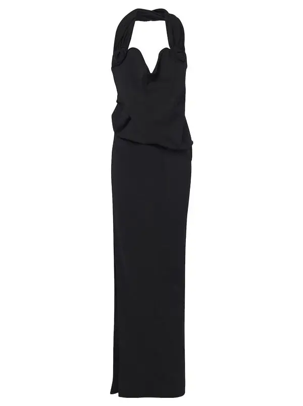 Magda Butrym Wool-blend Gown With Floral Appliqu - Black