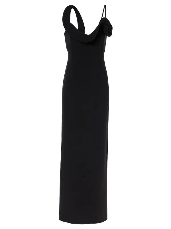 Magda Butrym Floral-appliqué Wool-blend Gown - Black