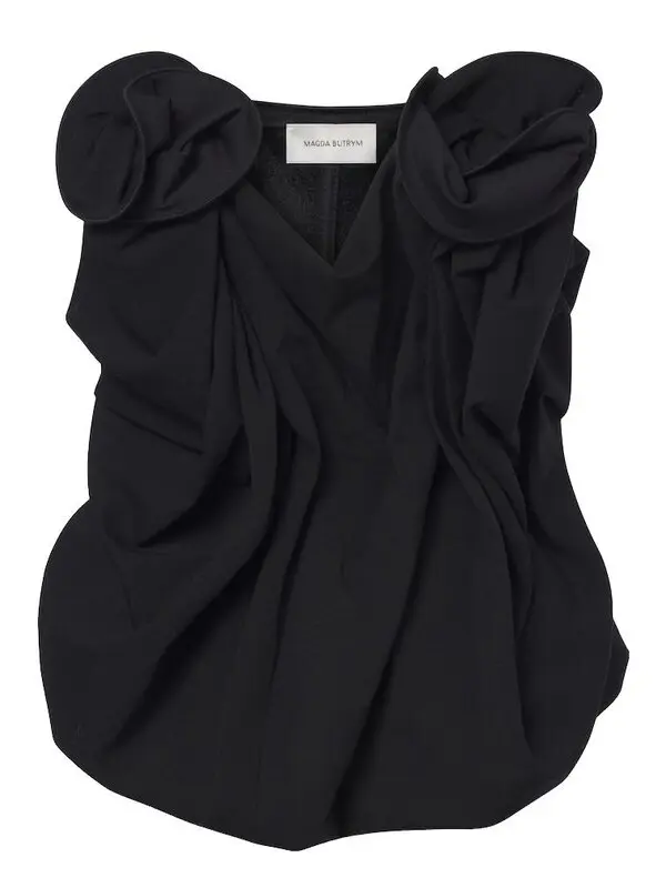 Magda Butrym Floral-appliqué Wool-blend Bustier Top - Black