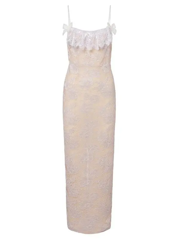 Alessandra Rich Lavender Ruffled Sequined Lace Slip Dress - Grey