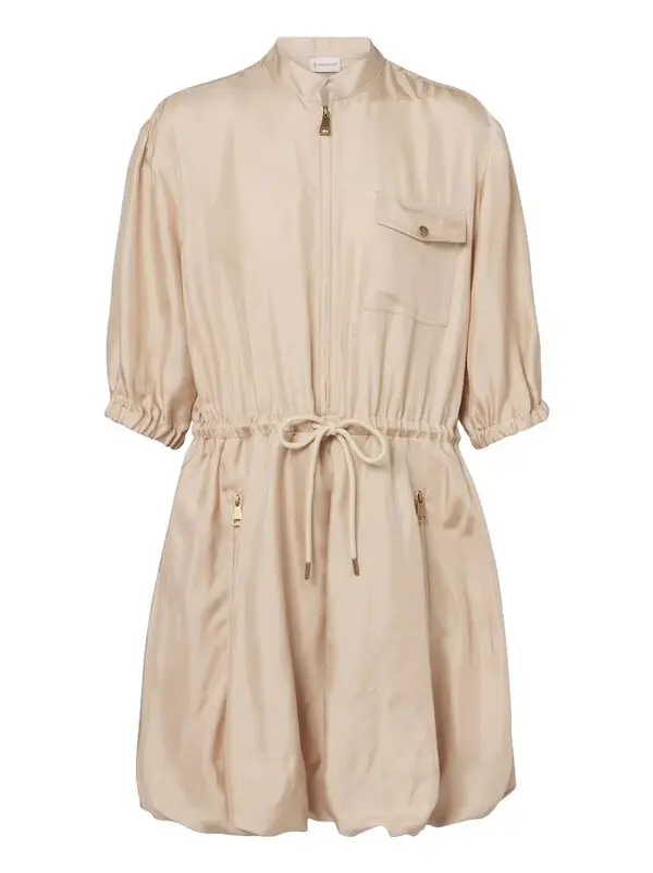 Moncler Silk Zip-up Minidress - Beige