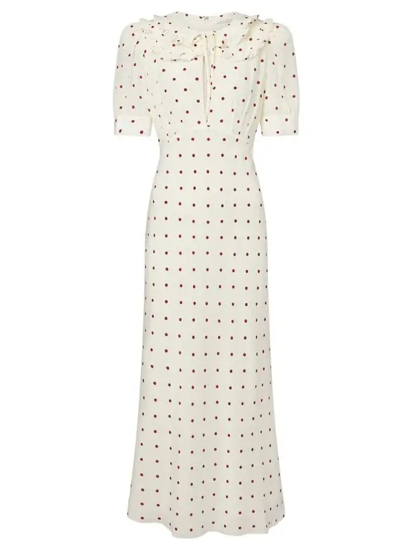 Alessandra Rich Ruffled Polka-dot Silk Midi Dress - White