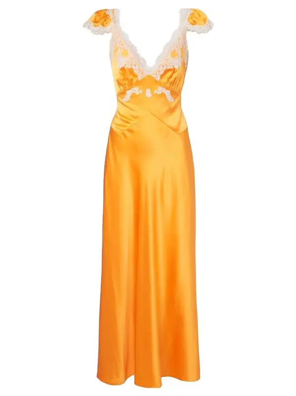 DÔEN Fiona Lace-trimmed Silk Satin Maxi Dress - Orange