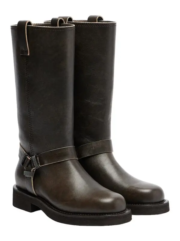 Brunello Cucinelli Monili Leather Knee-high Boots - Brown