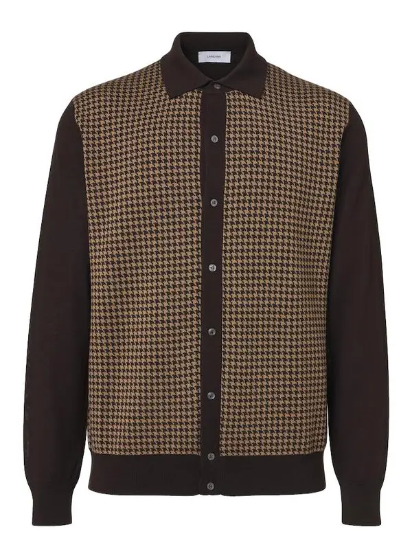 LARDINI Houndstooth Wool Cardigan - Brown